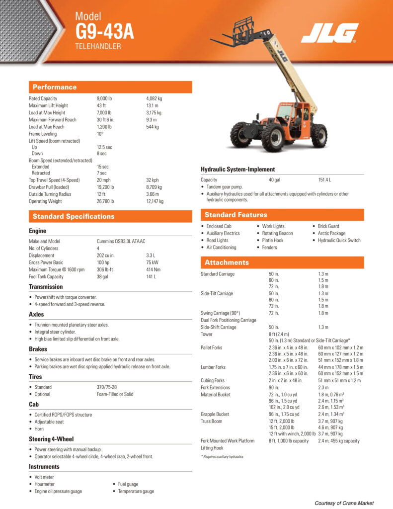 G9-43A Telehandler for Rent in West Pam Beach